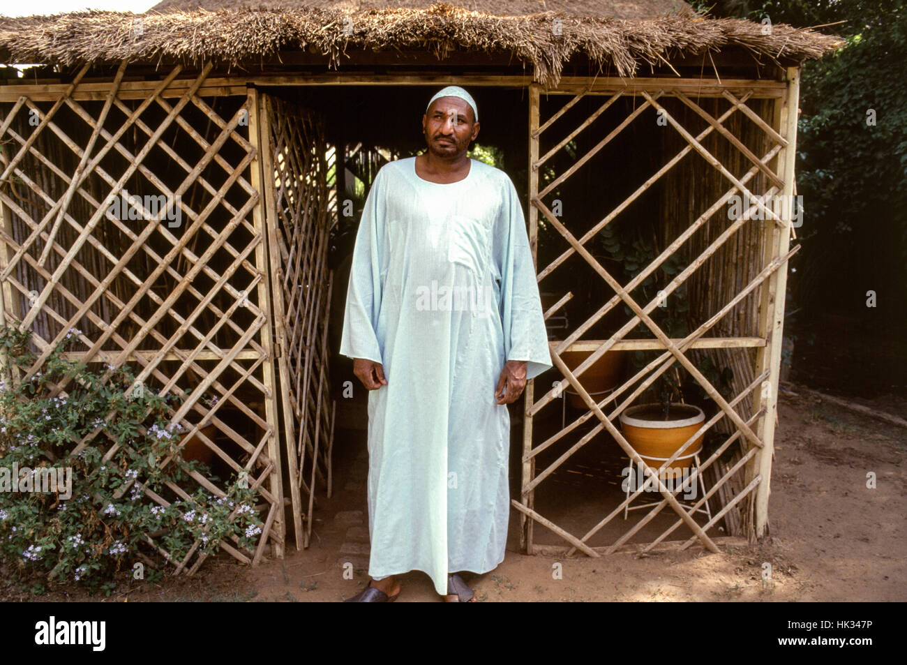 Sadiq Al Mahdi, Sudanese political and religious figure, in the garden ...