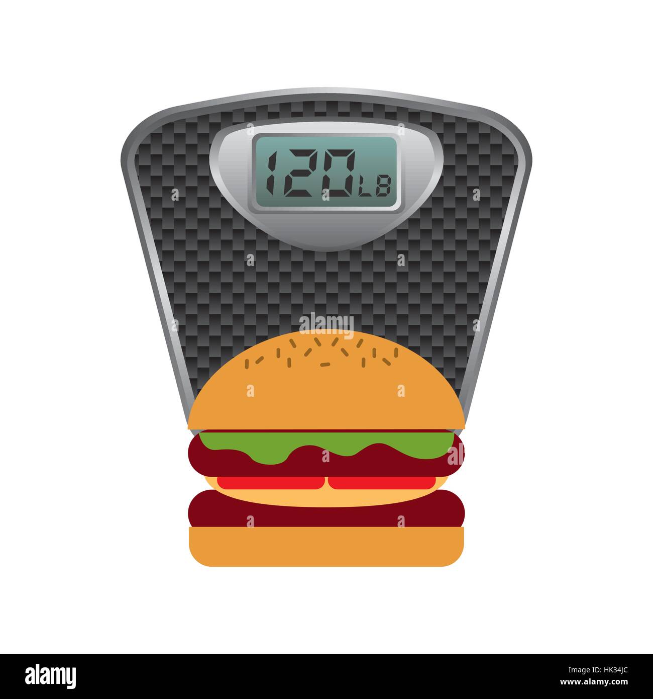 hamburger and weight scales icon over white background. fast food ...