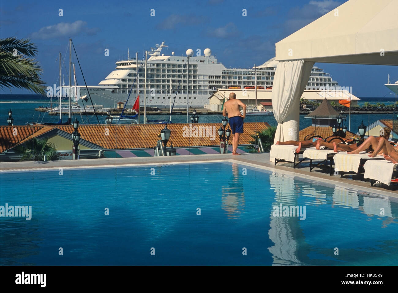 Radisson Seven Seas Voyager cruise ship in Oranjestat, Aruba, Caribbean ...
