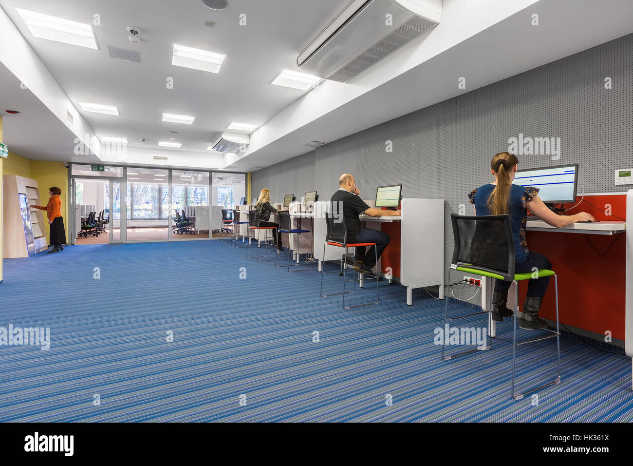 Modern university interior with functional workstations with new ...