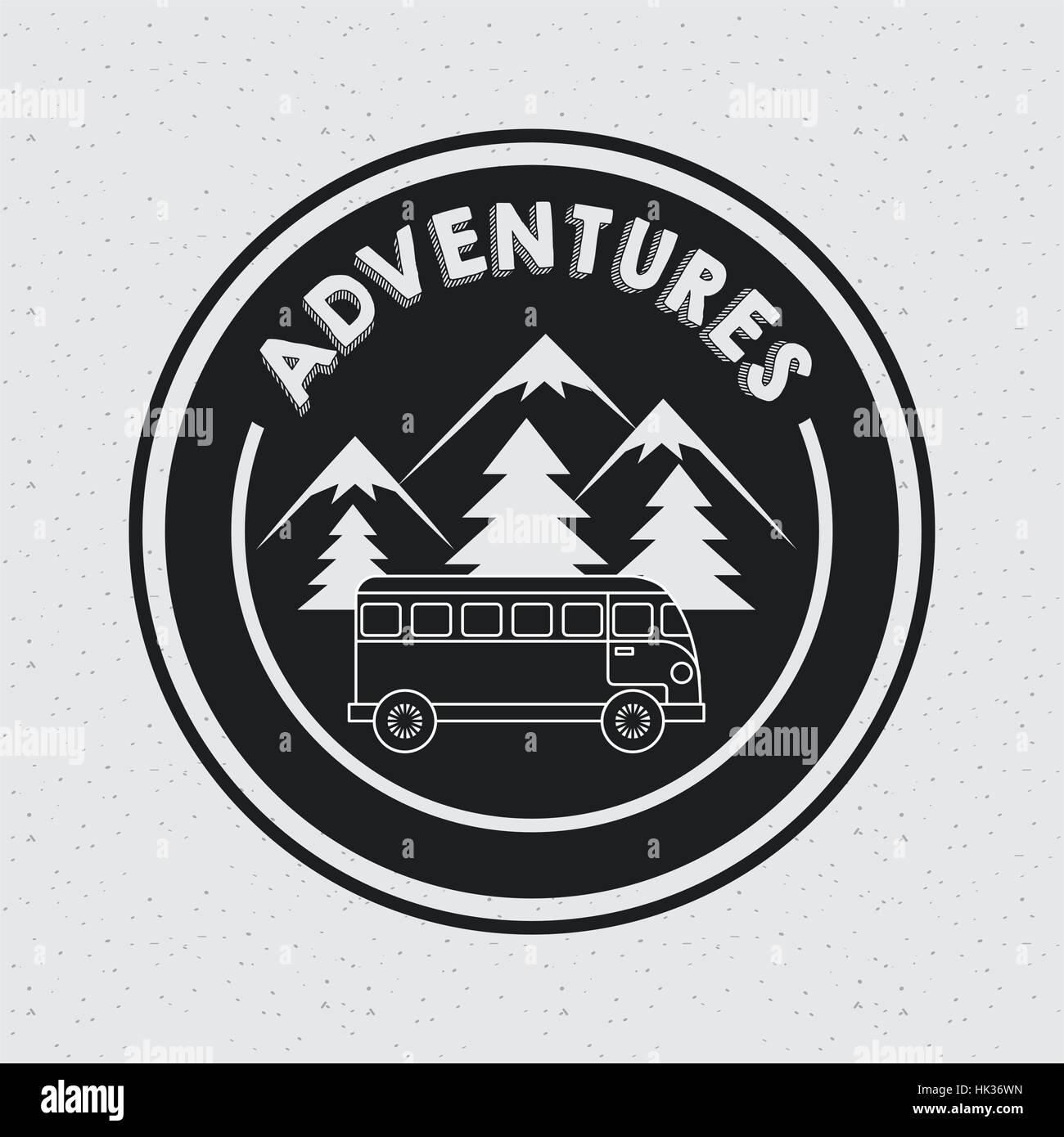 wanderlust card with bus and mountains icon. black and white design ...