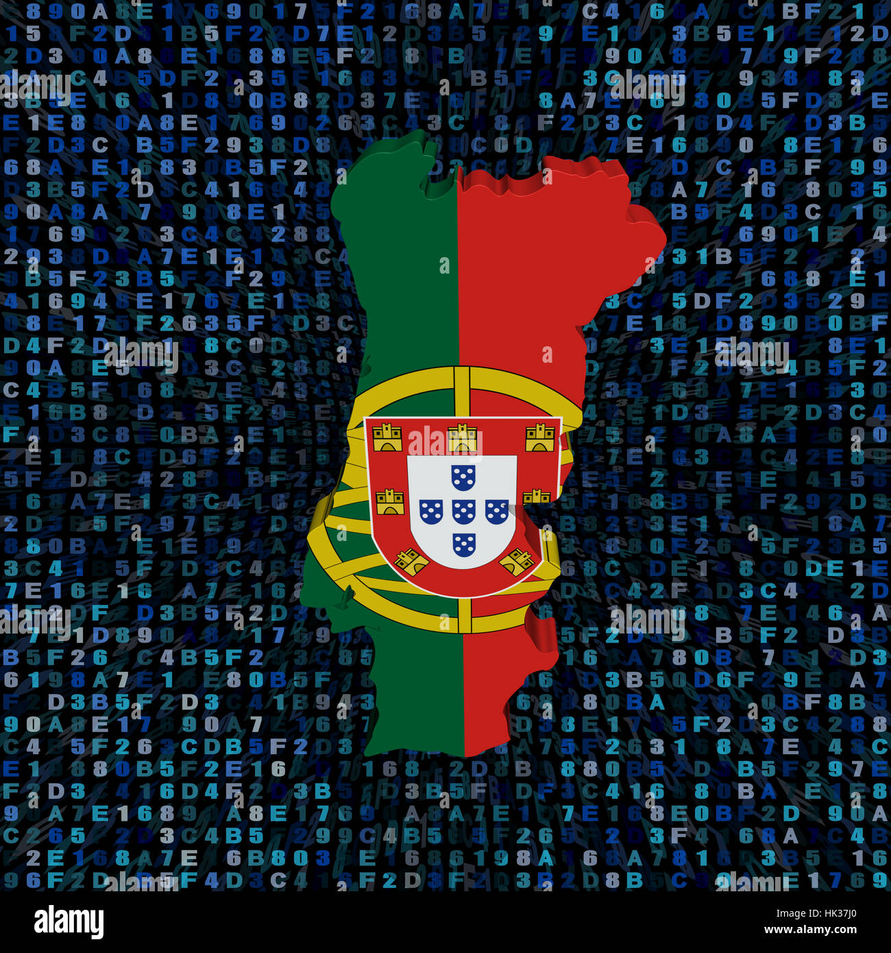 Portugal map flag on hex code illustration Stock Photo - Alamy