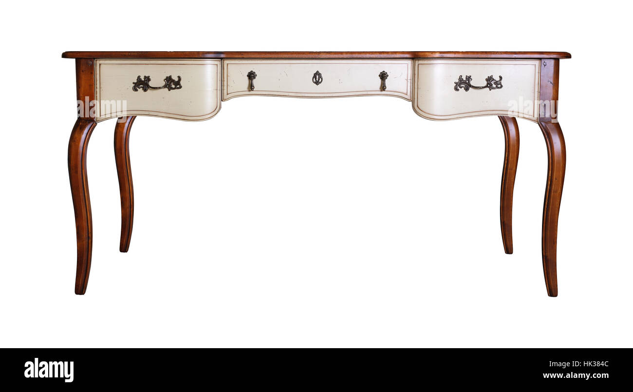 Vintage Furniture - Retro desk Table on a white background Stock Photo ...