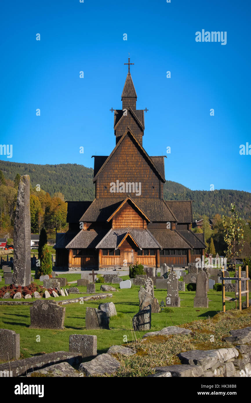 Beautiful structure of Heddal stave church made of wood in the ...