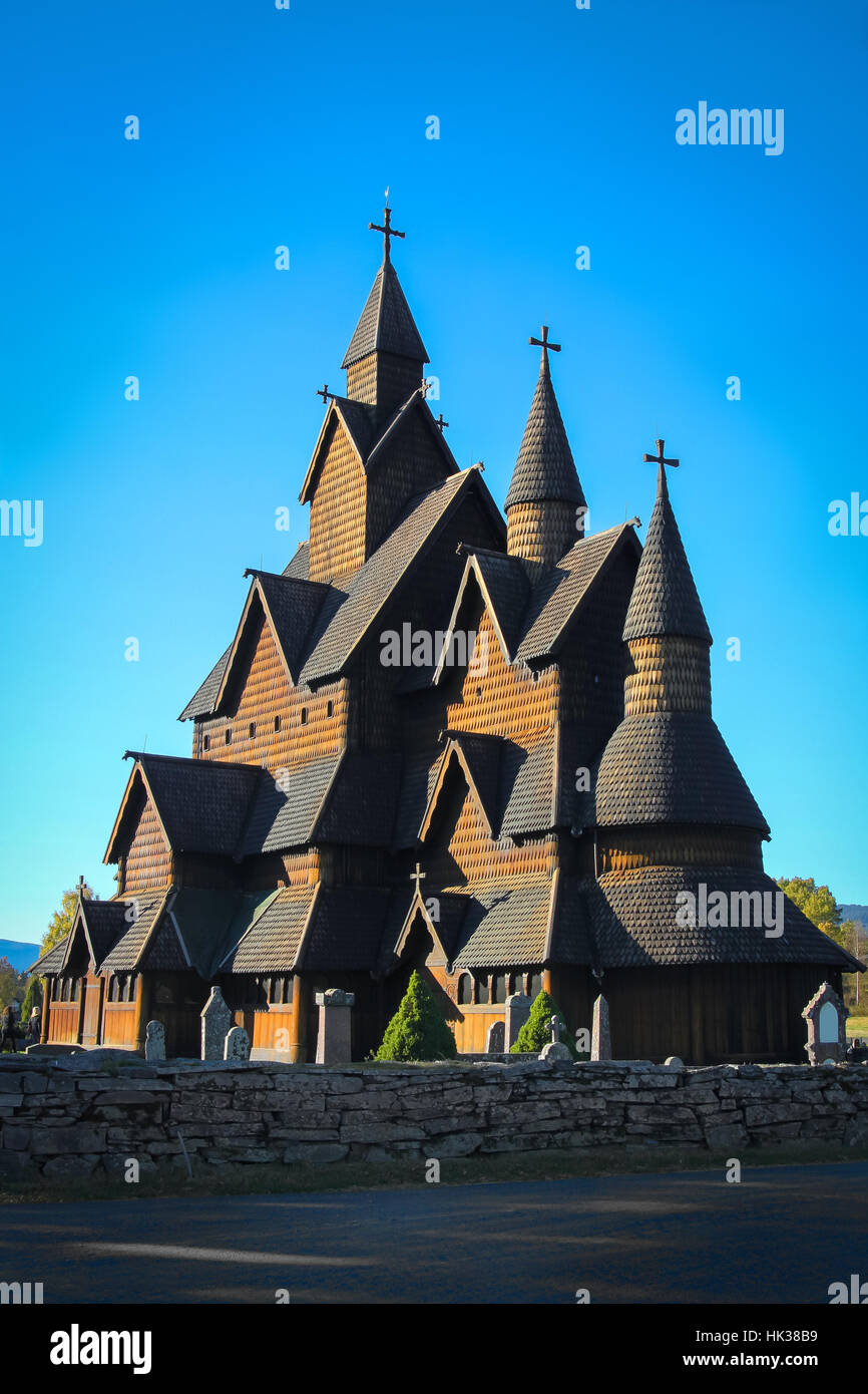 Beautiful structure of Heddal stave church made of wood in the ...