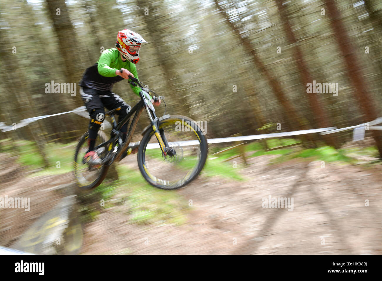 downhill mountain bike rider at Innerleithen, part of the 7stanes ...