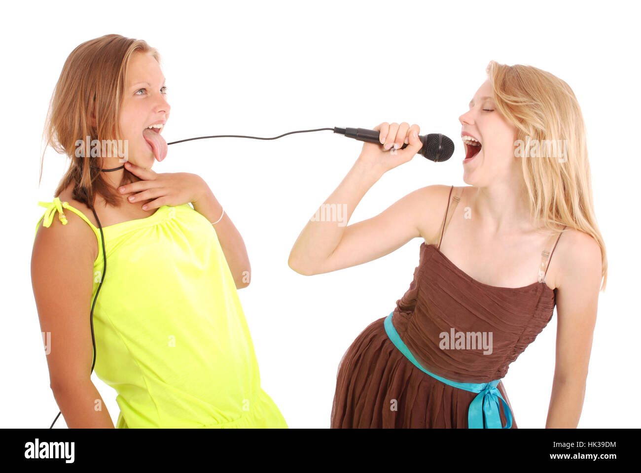 Young beautiful teenage girl conducts interviews with the singer ...