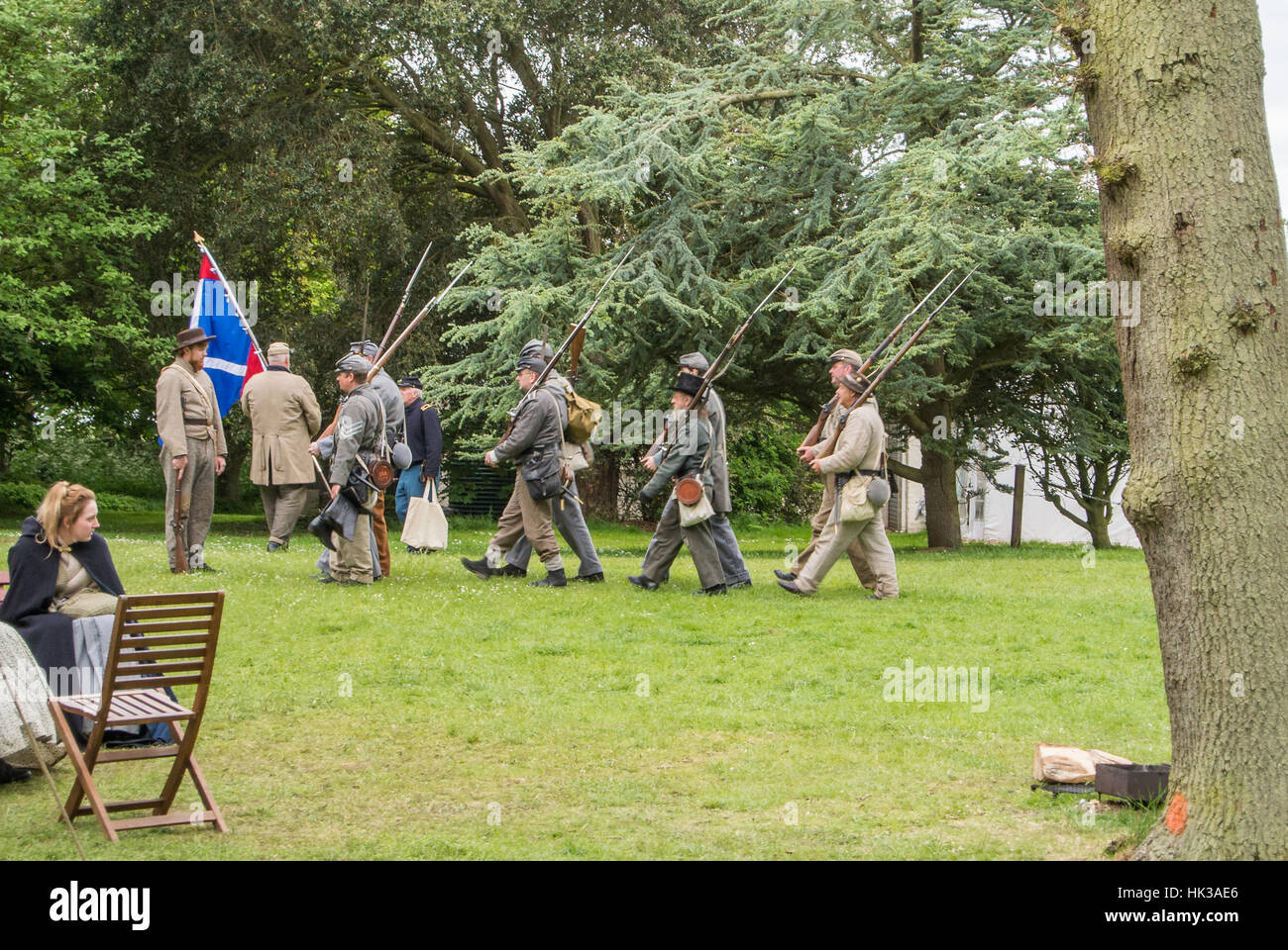 A group of confederate soldiers marching at an American Civil War ...