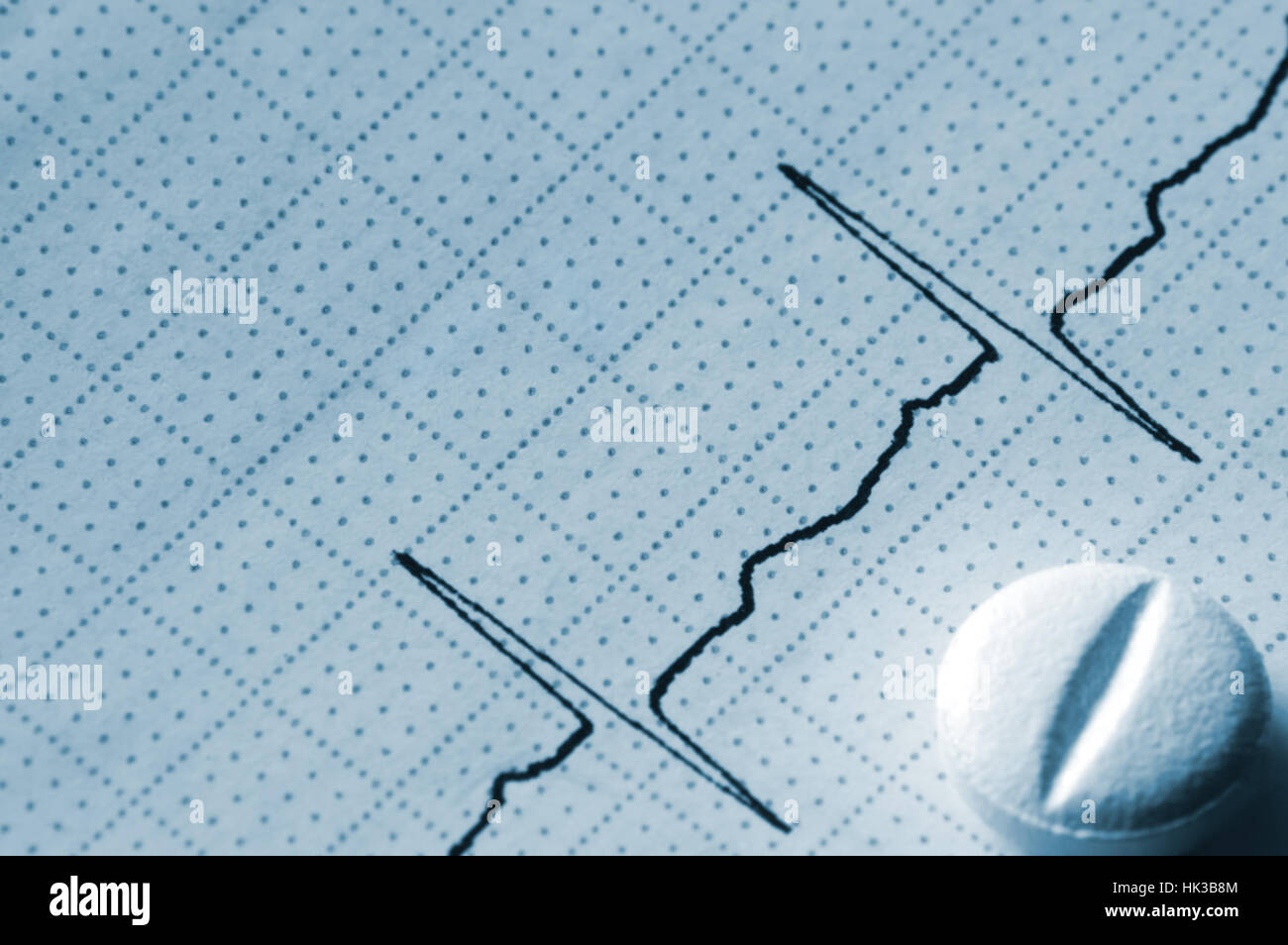 Cardiogram Tape Graph Macro Closeup, White Pill, Large Detailed Blue ...