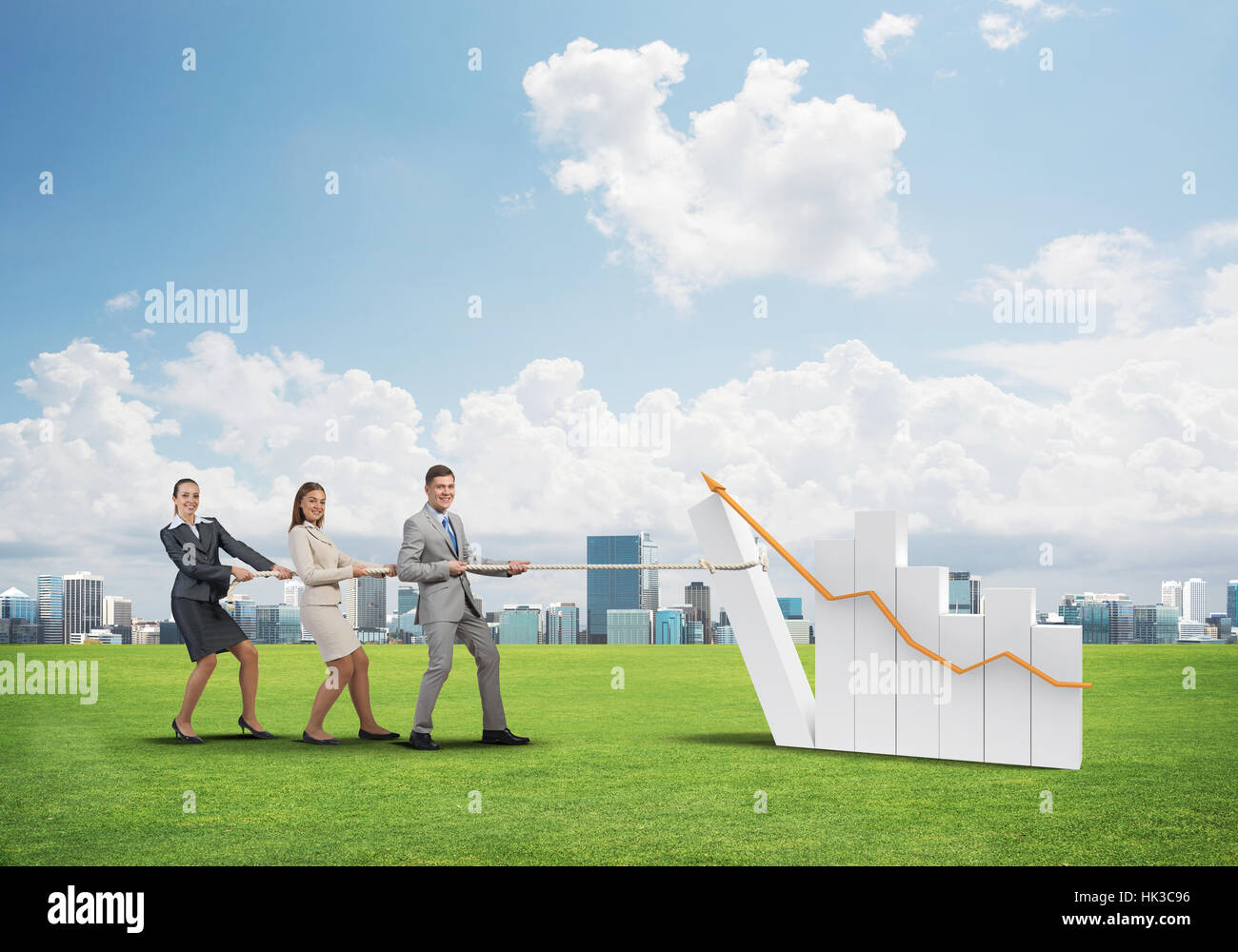 Businessteam working in collaboration making diagram grow and progress ...