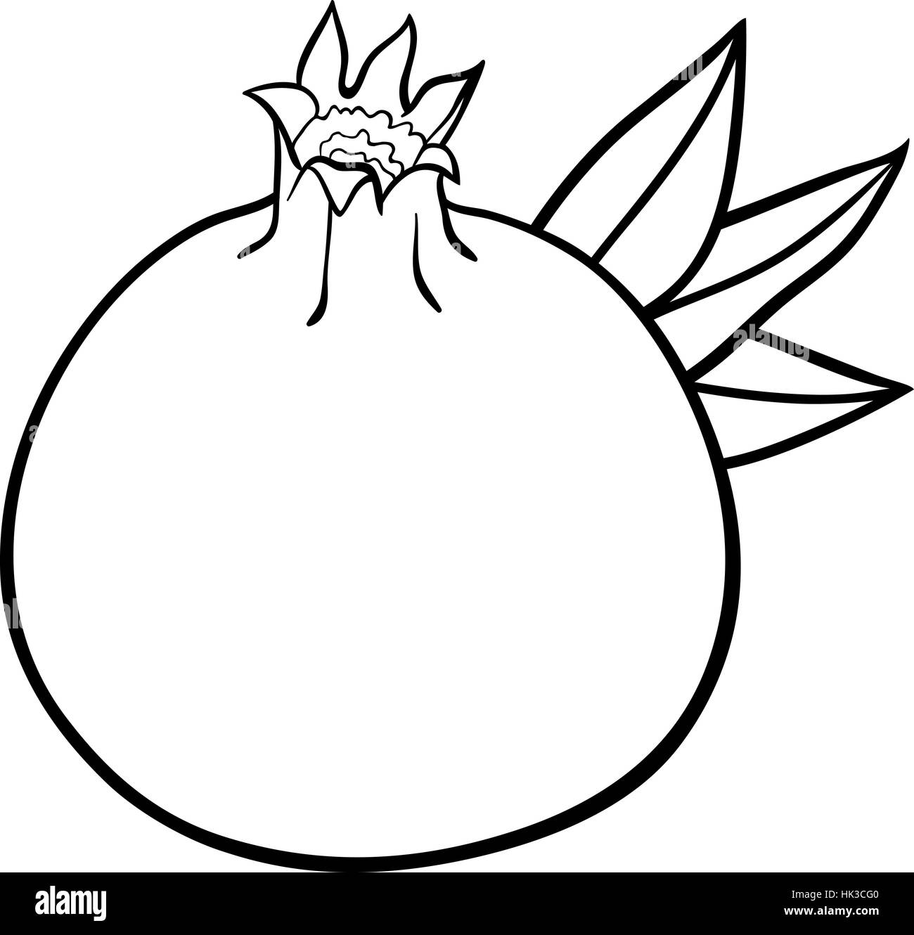 Black and White Cartoon Illustration of Pomegranate Fruit Food Object ...
