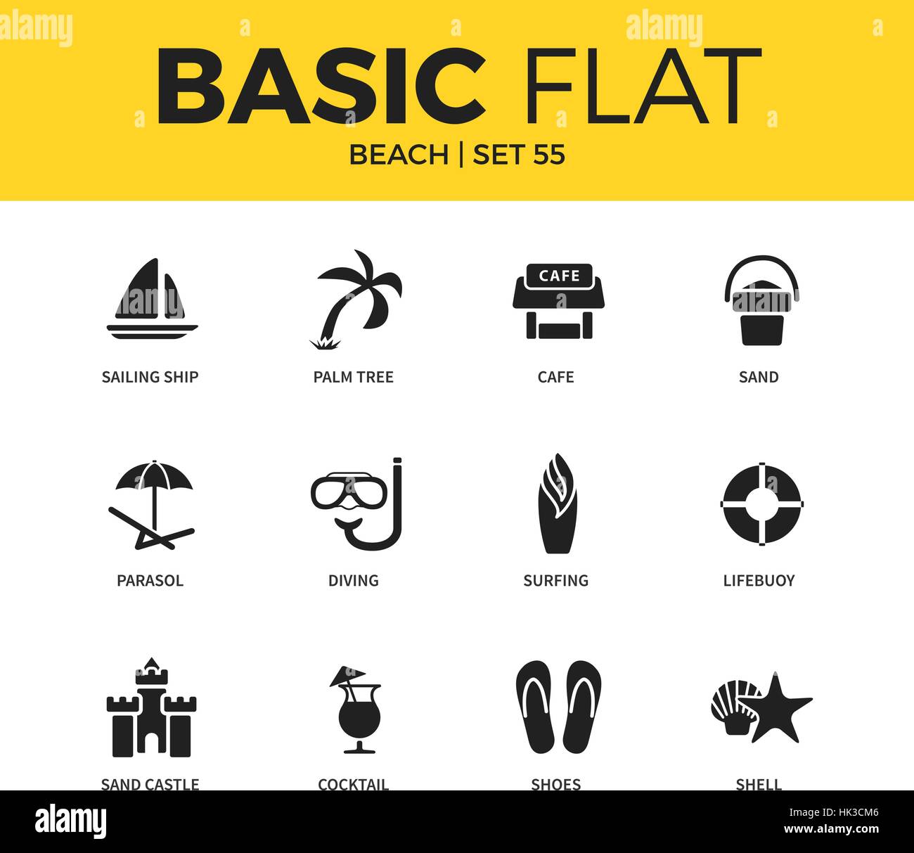 Basic set of beach icons Stock Vector Image & Art - Alamy