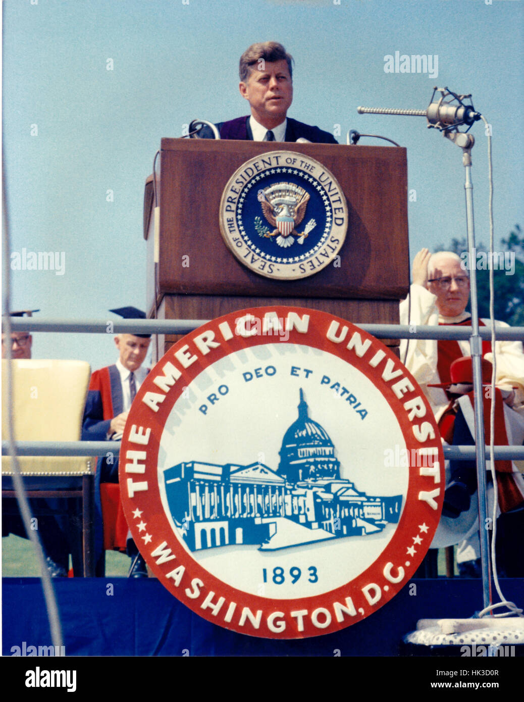 United States President John F. Kennedy speaks at the American ...