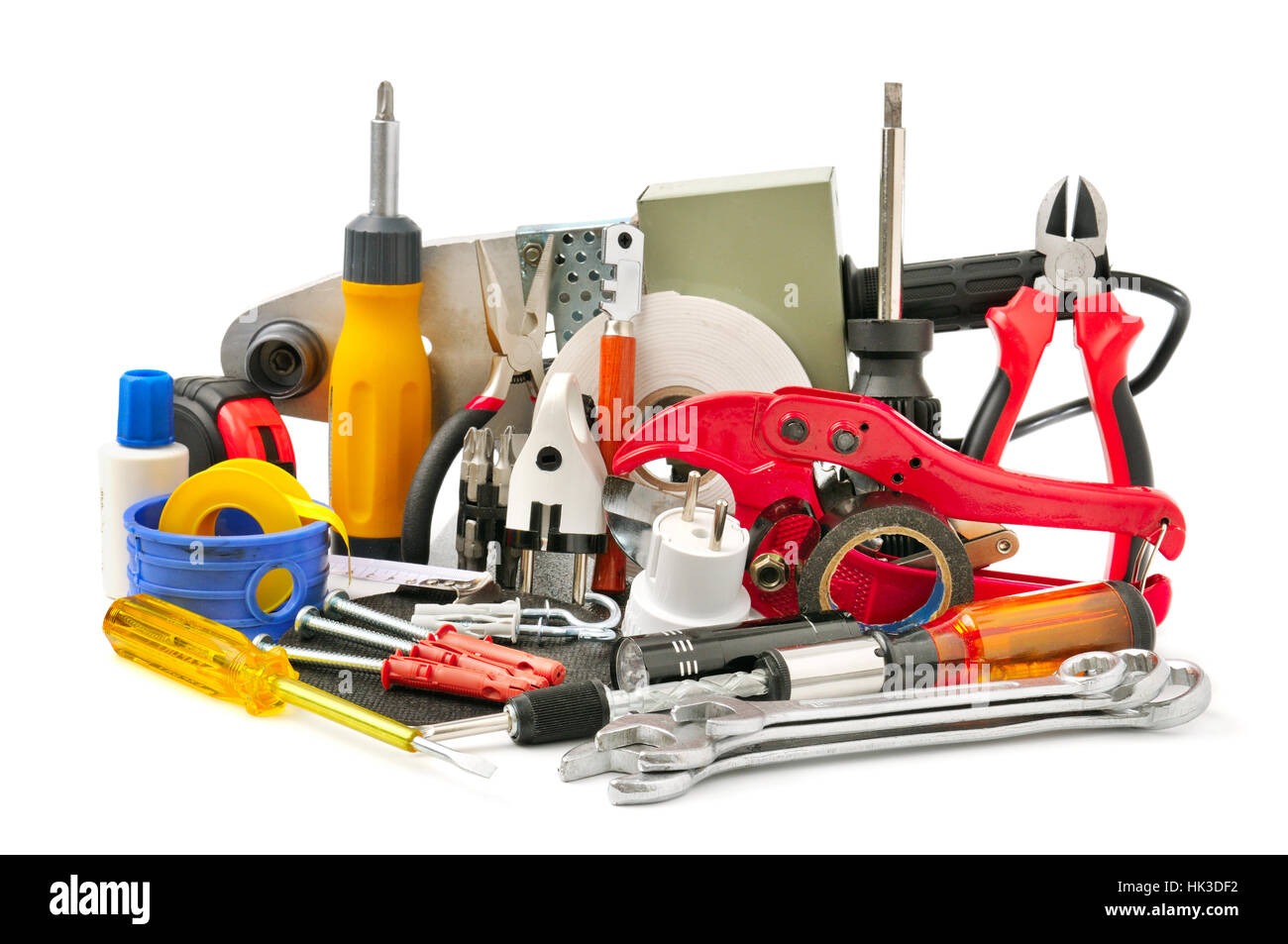 collection tools on white background Stock Photo - Alamy