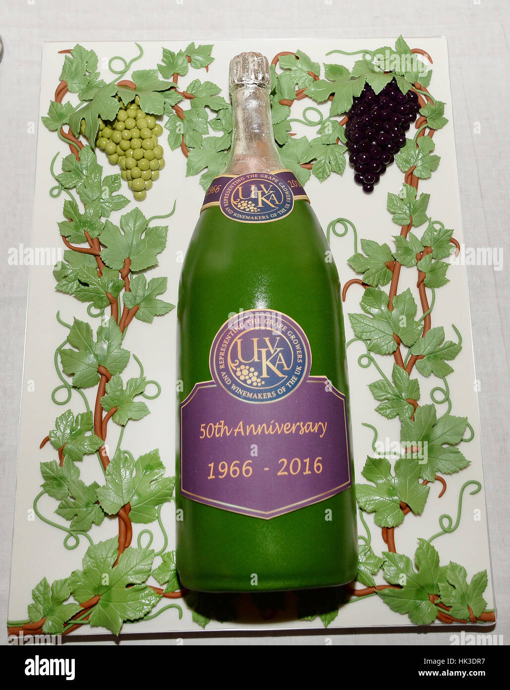 A bottle shaped cake made for the United Kingdom Vineyard Association ...