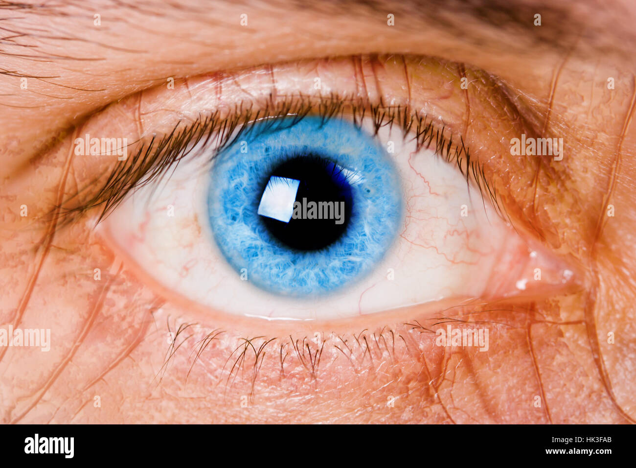 open blue eye men. Close-up with bright light Stock Photo - Alamy
