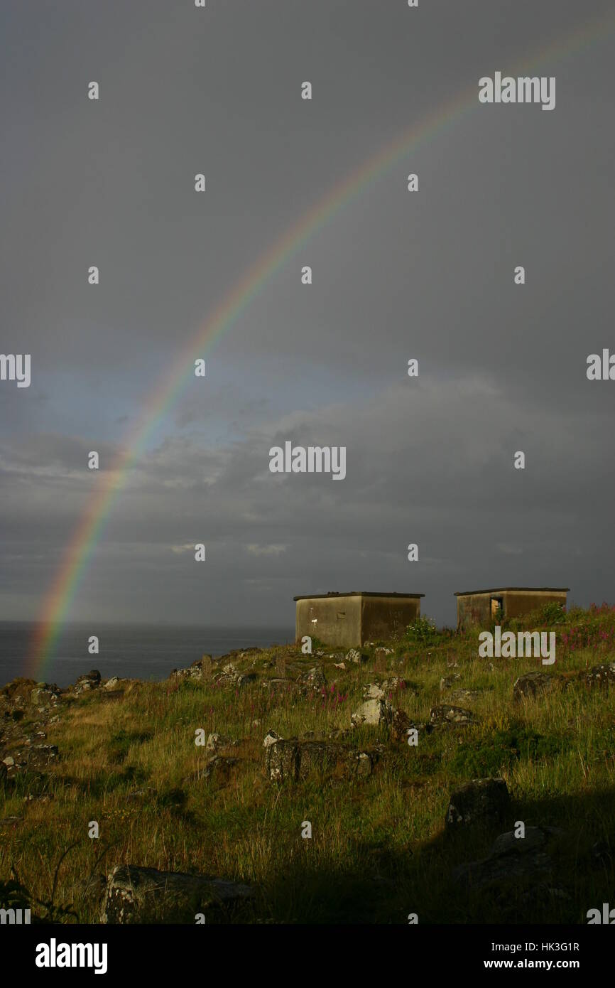 An amazing double rainbow over the military ruins at Cramond Island ...
