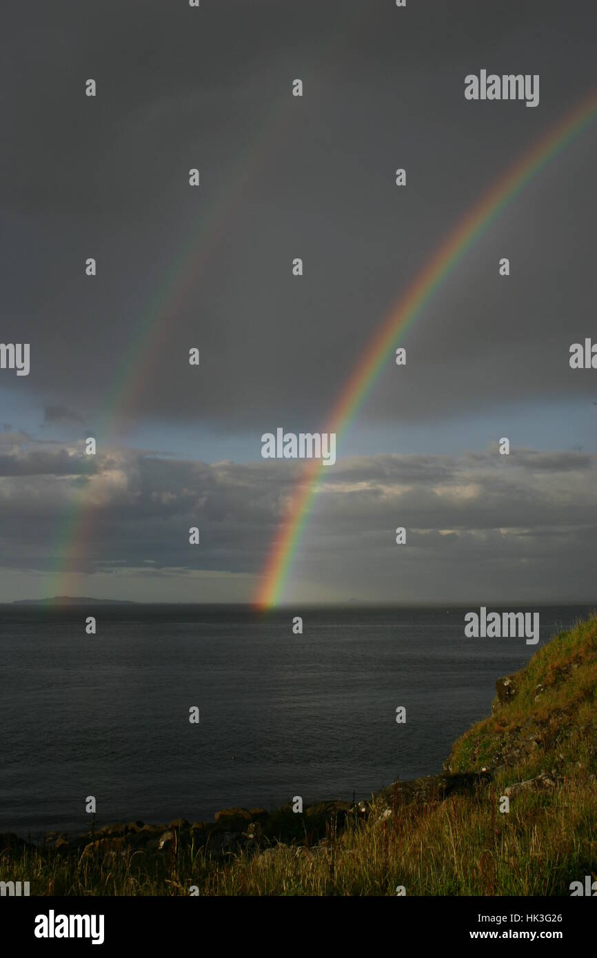 An amazing double rainbow over cramond island hi-res stock photography ...