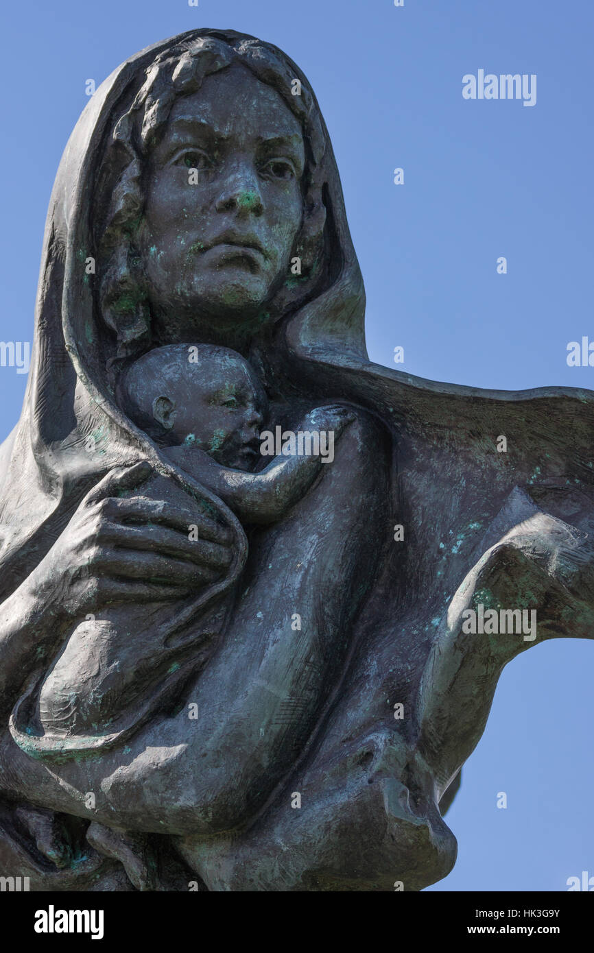 Closeup of mother and baby at Emigrants Statue, Helmsdale, Scotland ...