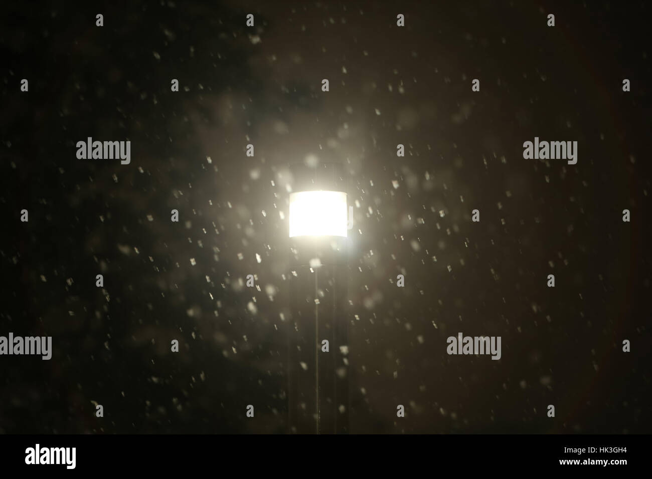 A view of an illuminating street lamp during strong snowfall Stock ...