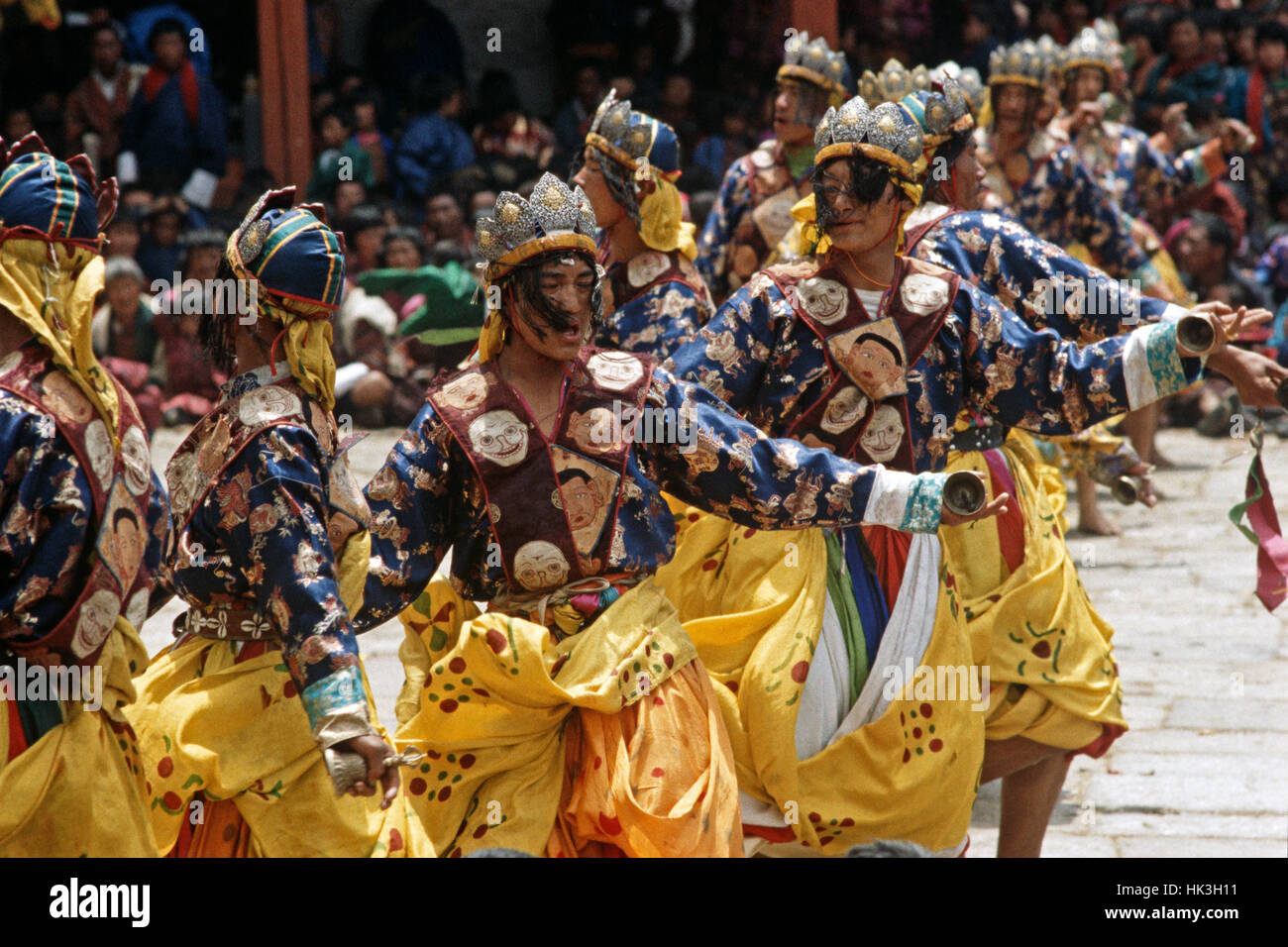 Bell dancers at the Paro Tshechu, mask dance festival, in the Paro ...