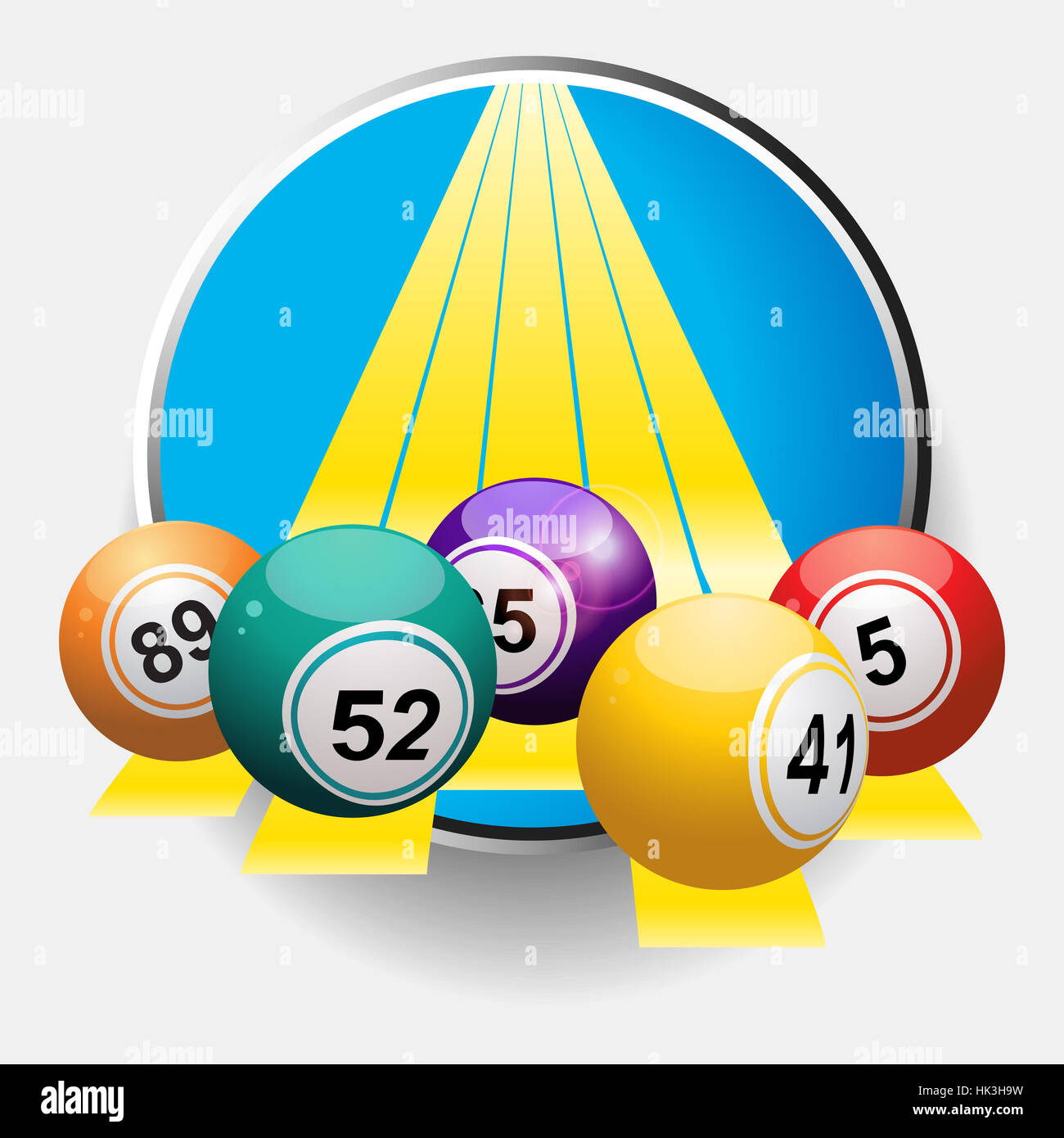 3D Illustration of Bingo Balls Over Yellow Stripes Coming Out From ...