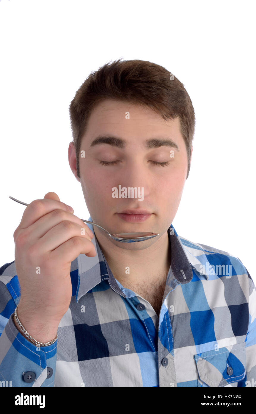 Taste food eyes closed man hi-res stock photography and images - Alamy