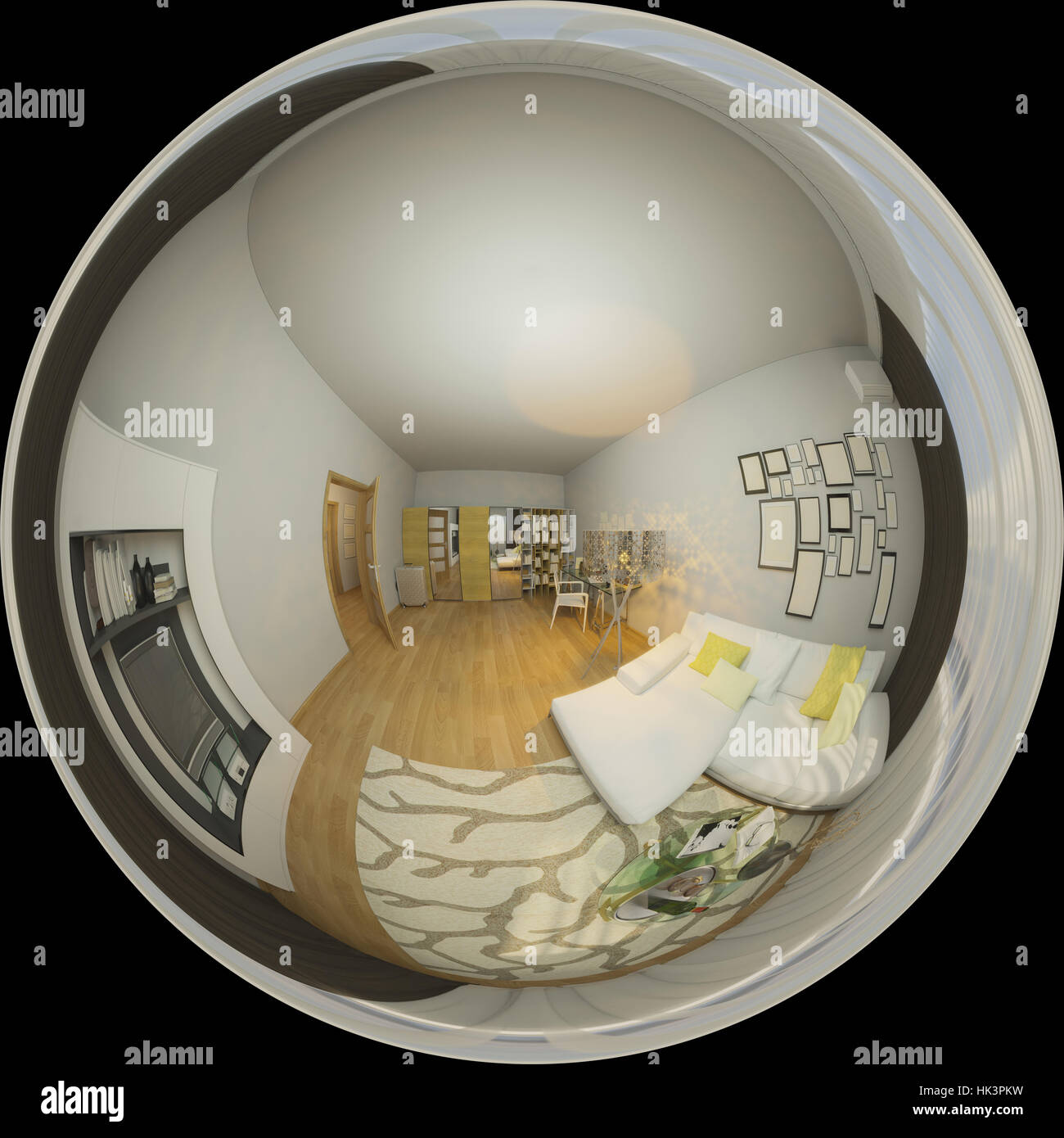 3d illustration 360 degrees panorama of living room nterior design ...