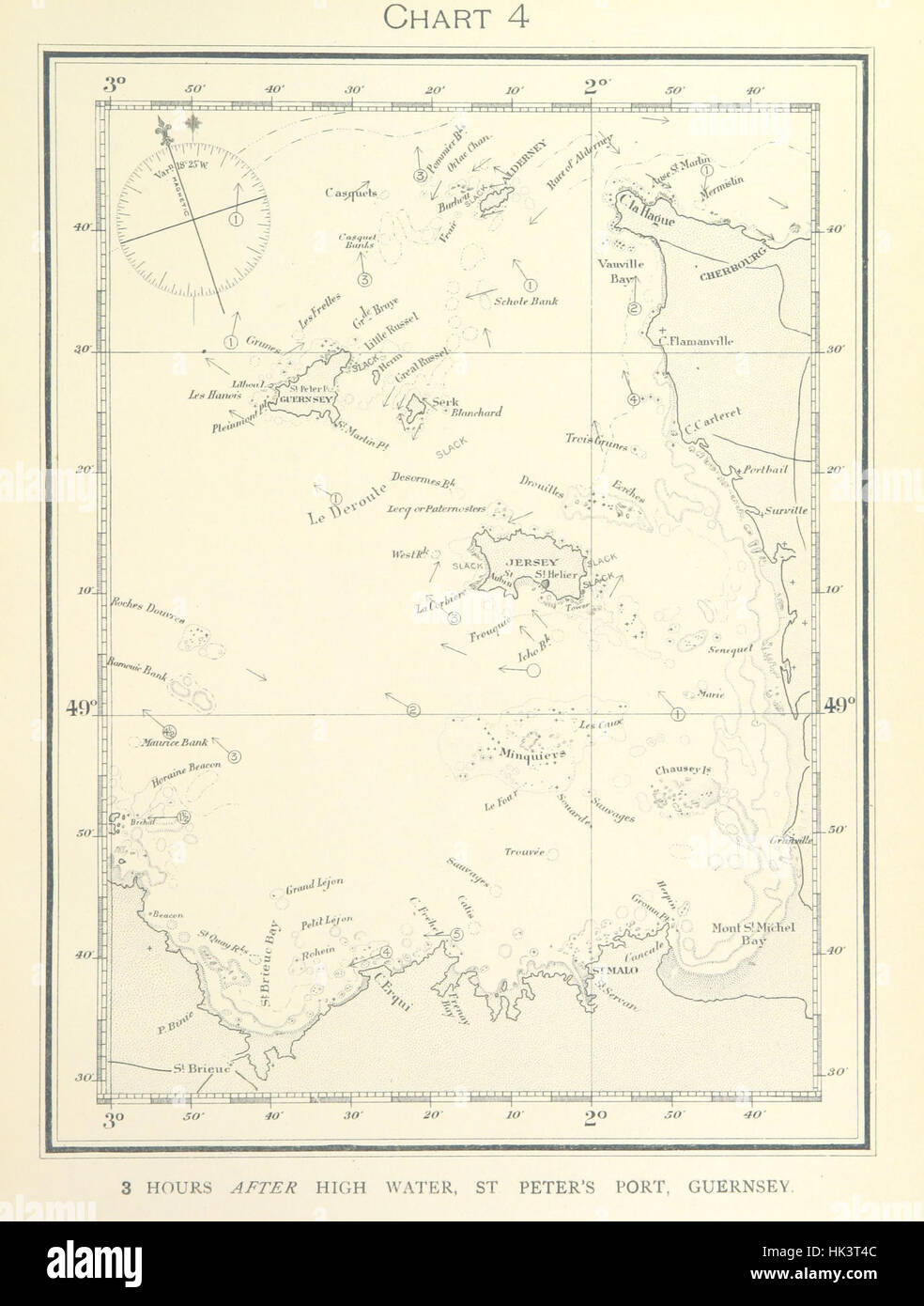 A nautical chart showing tidal streams around the Channel Islands and ...