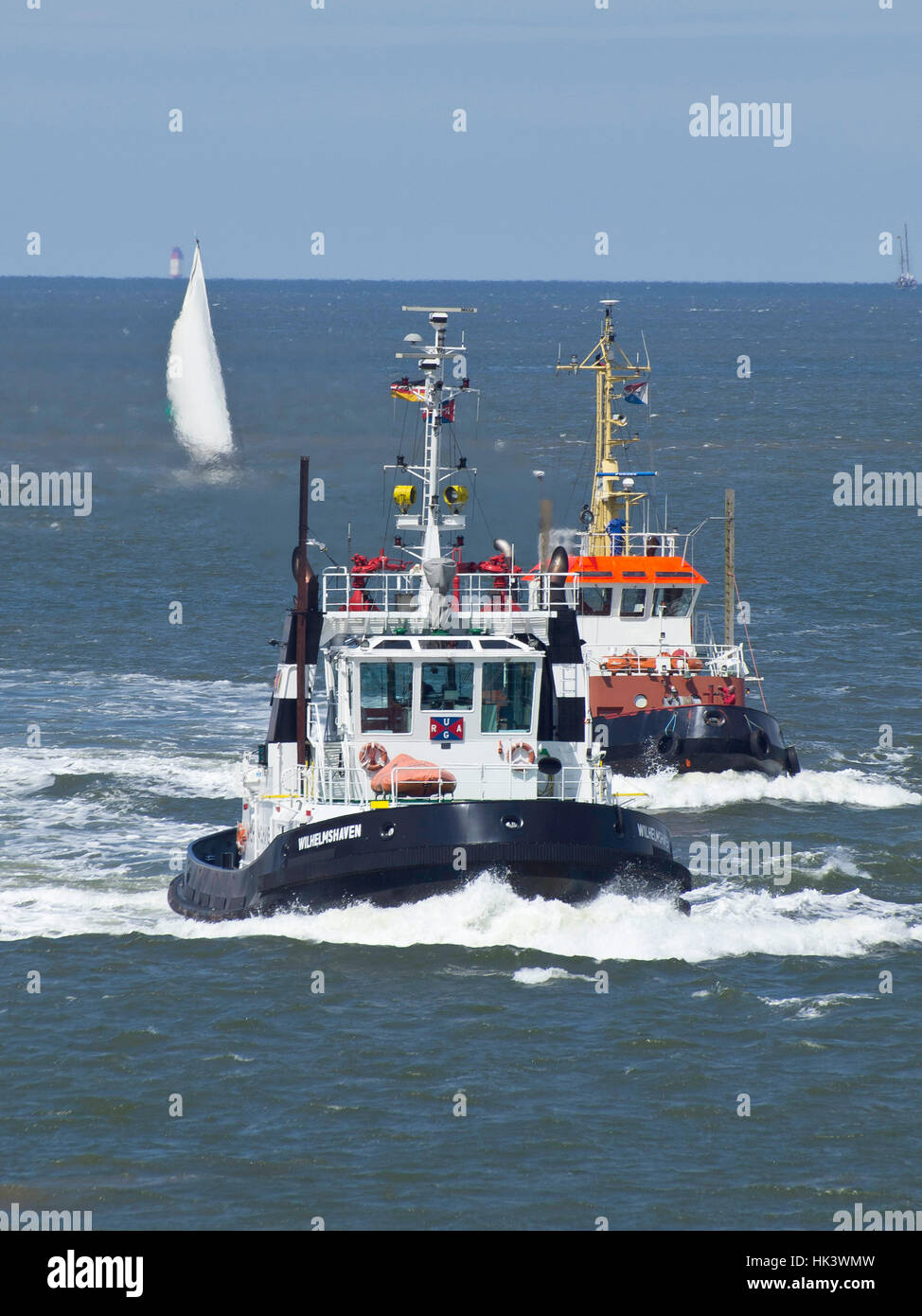 water, north sea, salt water, sea, ocean, tug, sailing boat, sailboat ...
