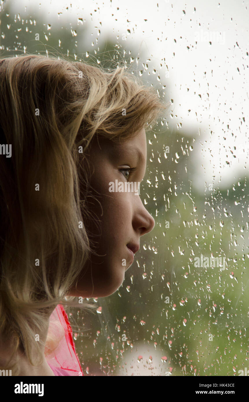 raindrop, disc, window, child, blond, girl, girls, weather, rain ...