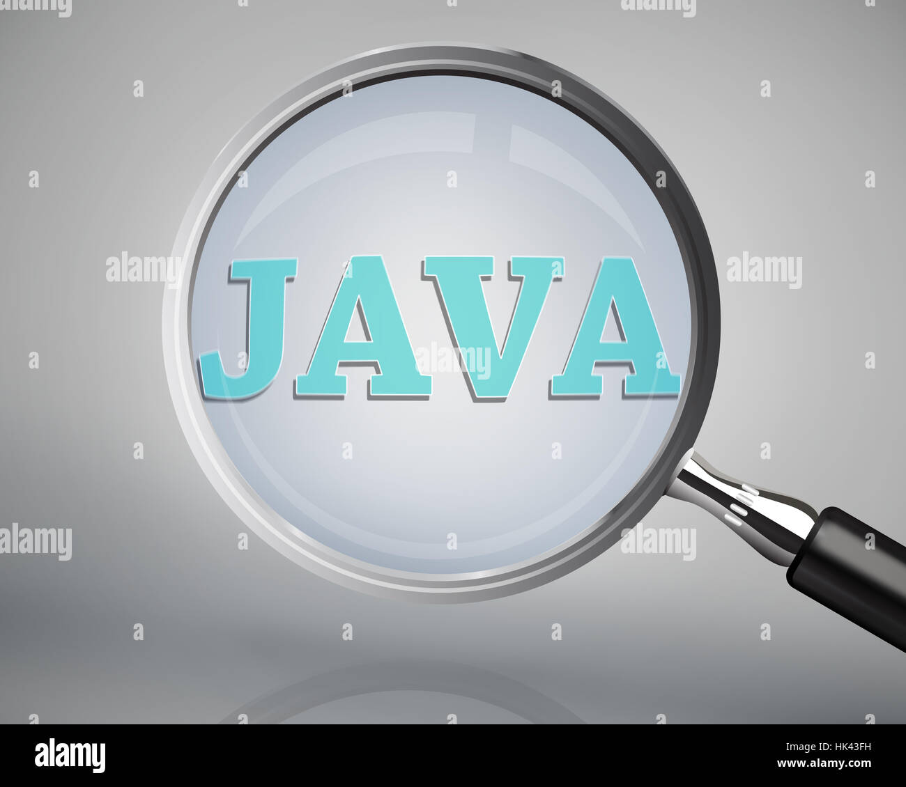 Magnifying glass showing java word on grey background Stock Photo - Alamy