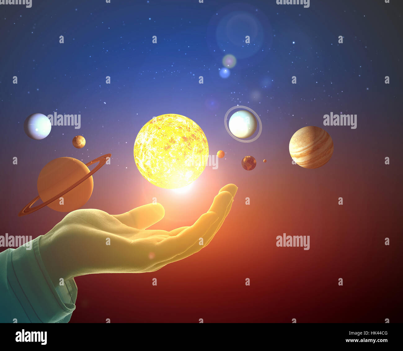 Close up of planet sun system in your hand Stock Photo - Alamy