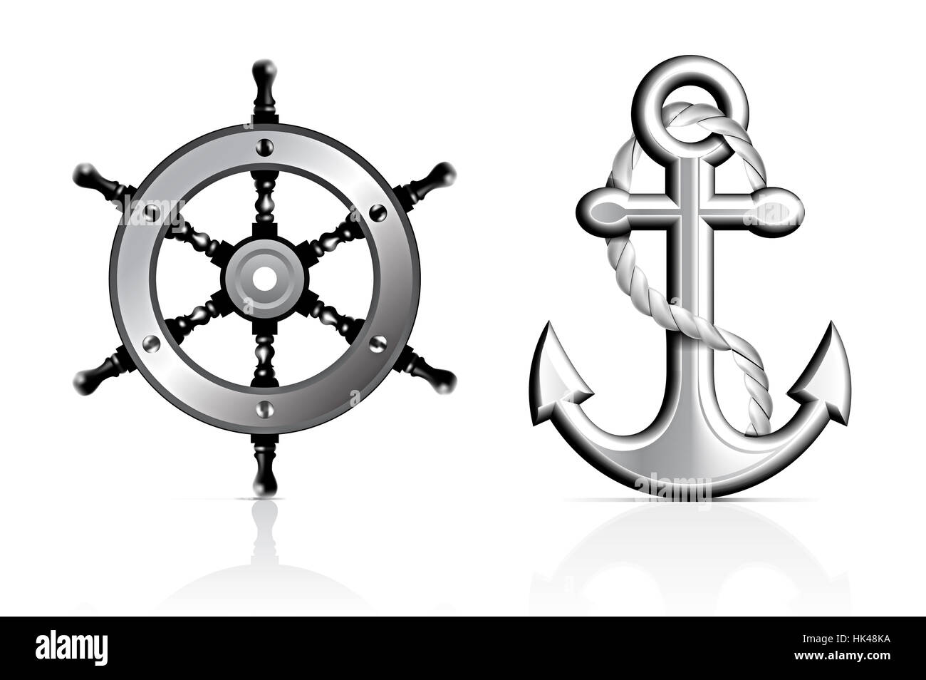 isolated, wheel, emblem, navy, navigation, illustration, anchor, ship ...