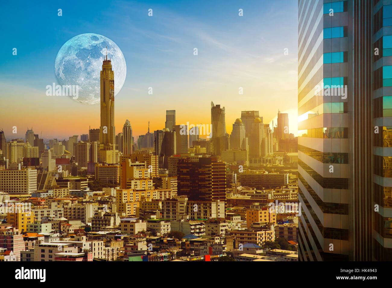 Bangkok cityscape on twilight evening backlit sunset with the super ...