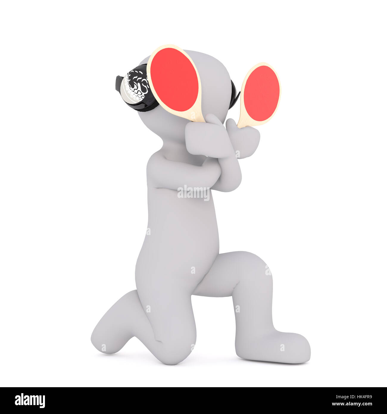 Unusual 3D illustrated rendering of signal man with headset gesturing ...