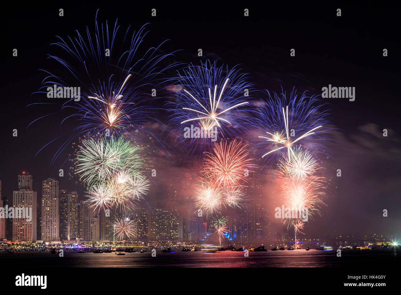 45th UAE National Day celebration fireworks in Dubai Marina Stock Photo ...