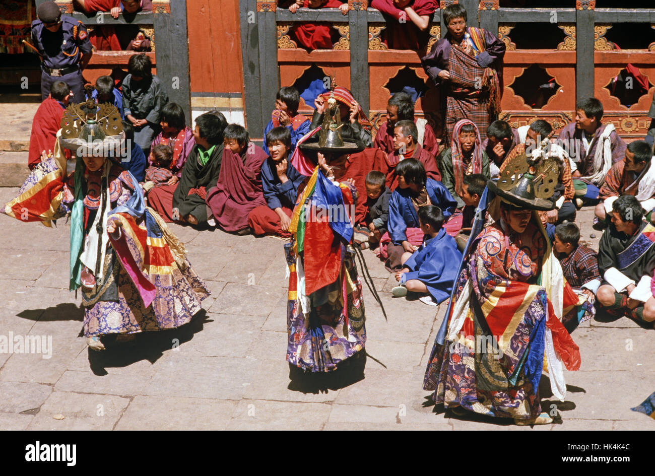 Black Hat dancers at the Paro Tshechu, mask dance festival, in the Paro ...