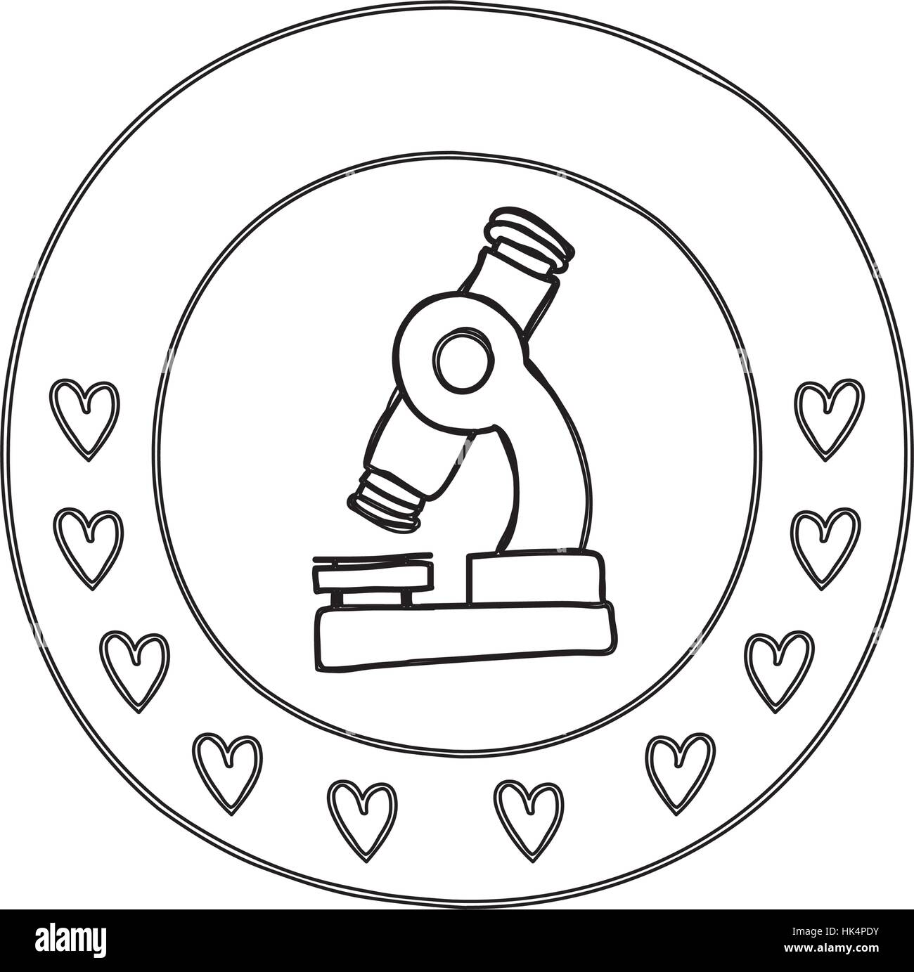 silhouette circular border with hearts and microscope to vector ...