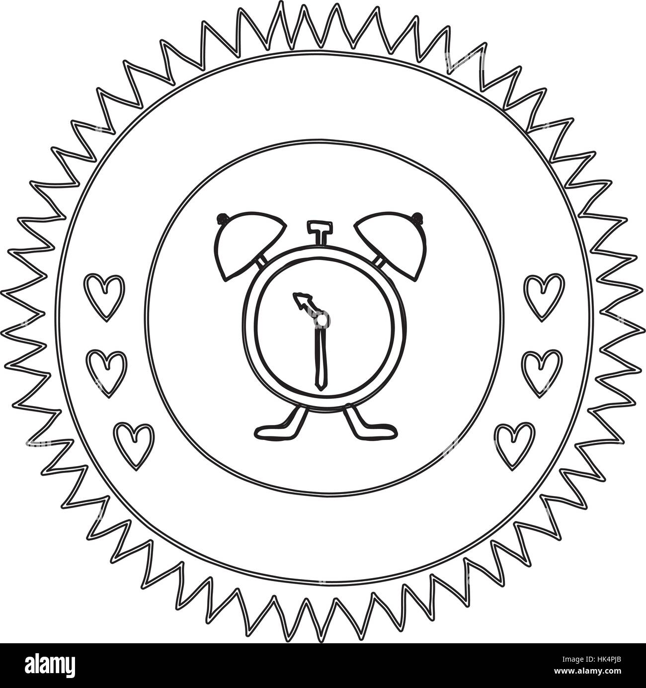 silhouette circular border with hearts and antique alarm clock vector ...