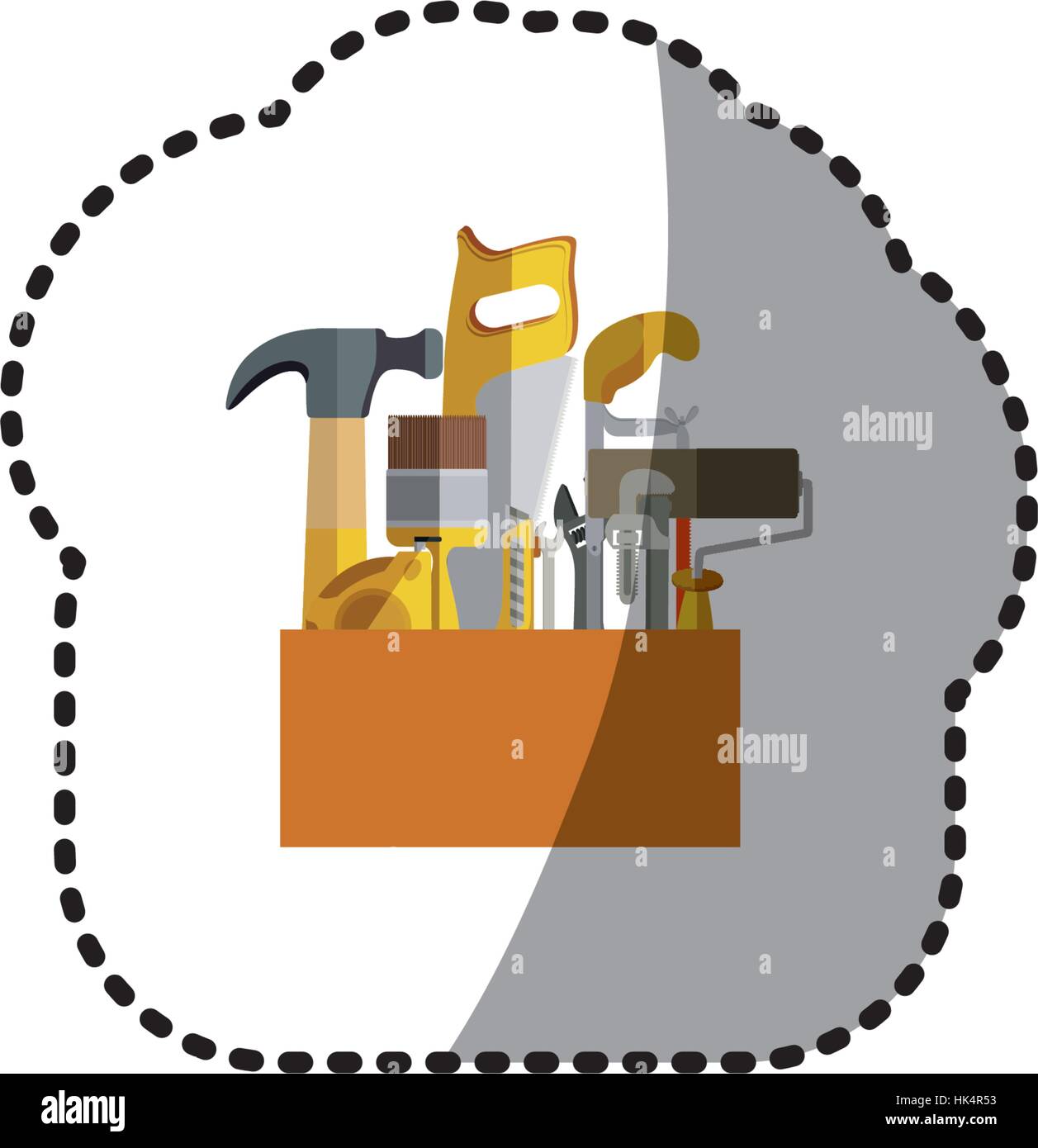 mini sticker toolkit inside of wooden box shading vector illustration ...