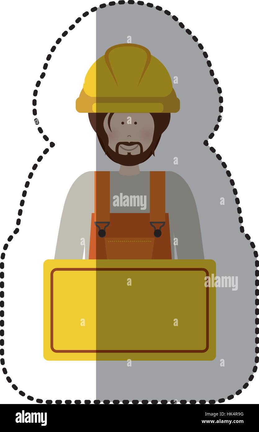 sticker half body worker with toolkit and palque vector illustration ...