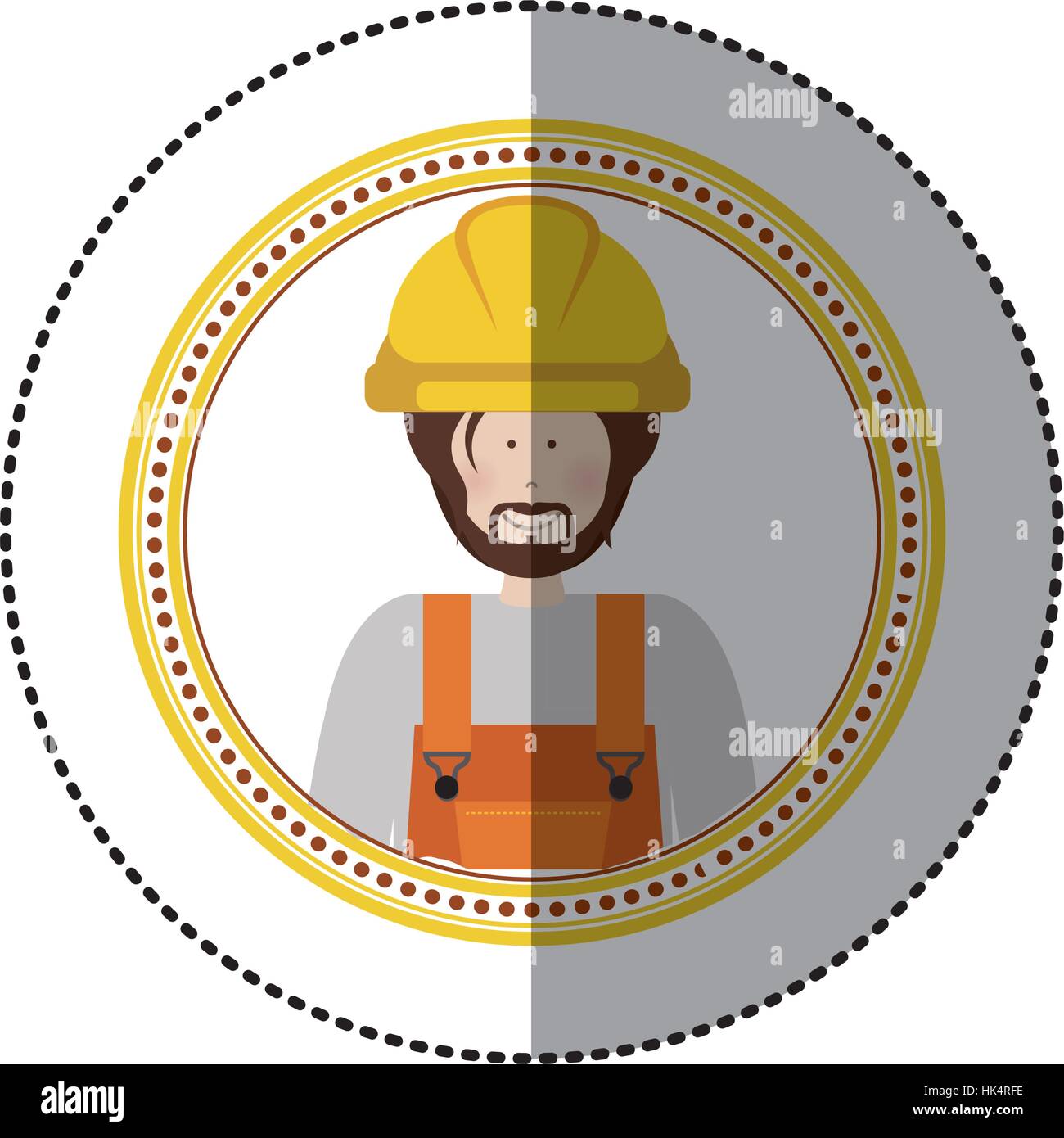 sticker in circular shape with portrait man worker with beard vector ...