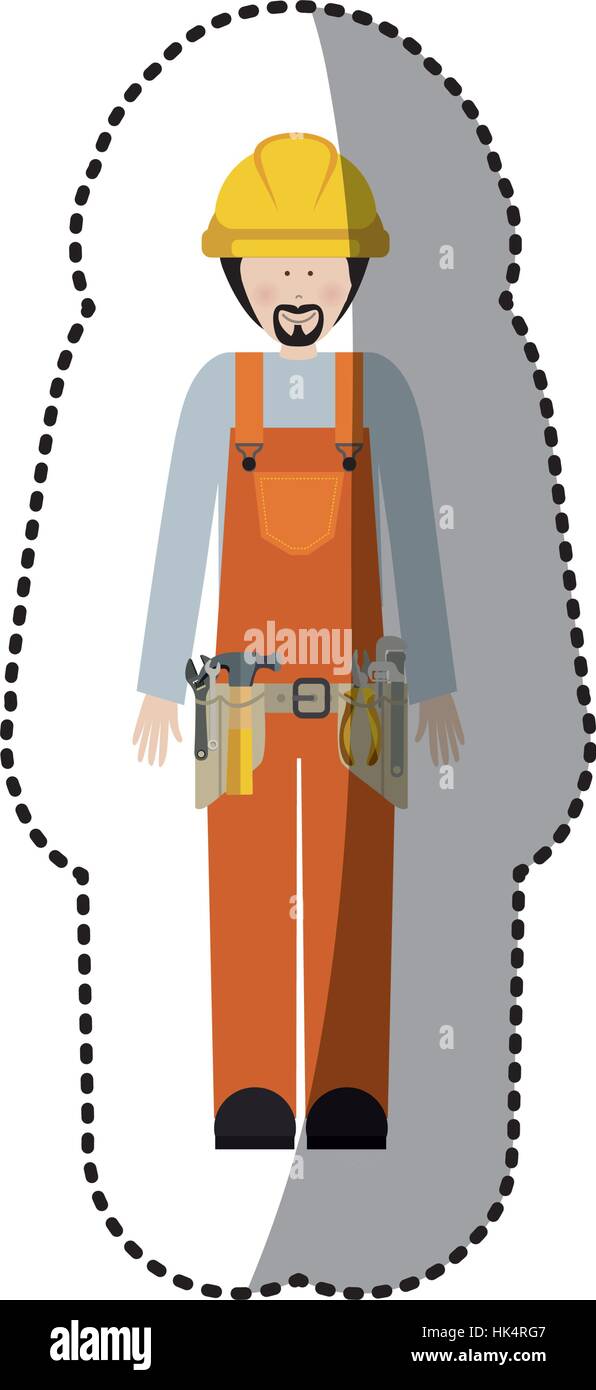 sticker man worker with toolkit and beard vector illustration Stock ...