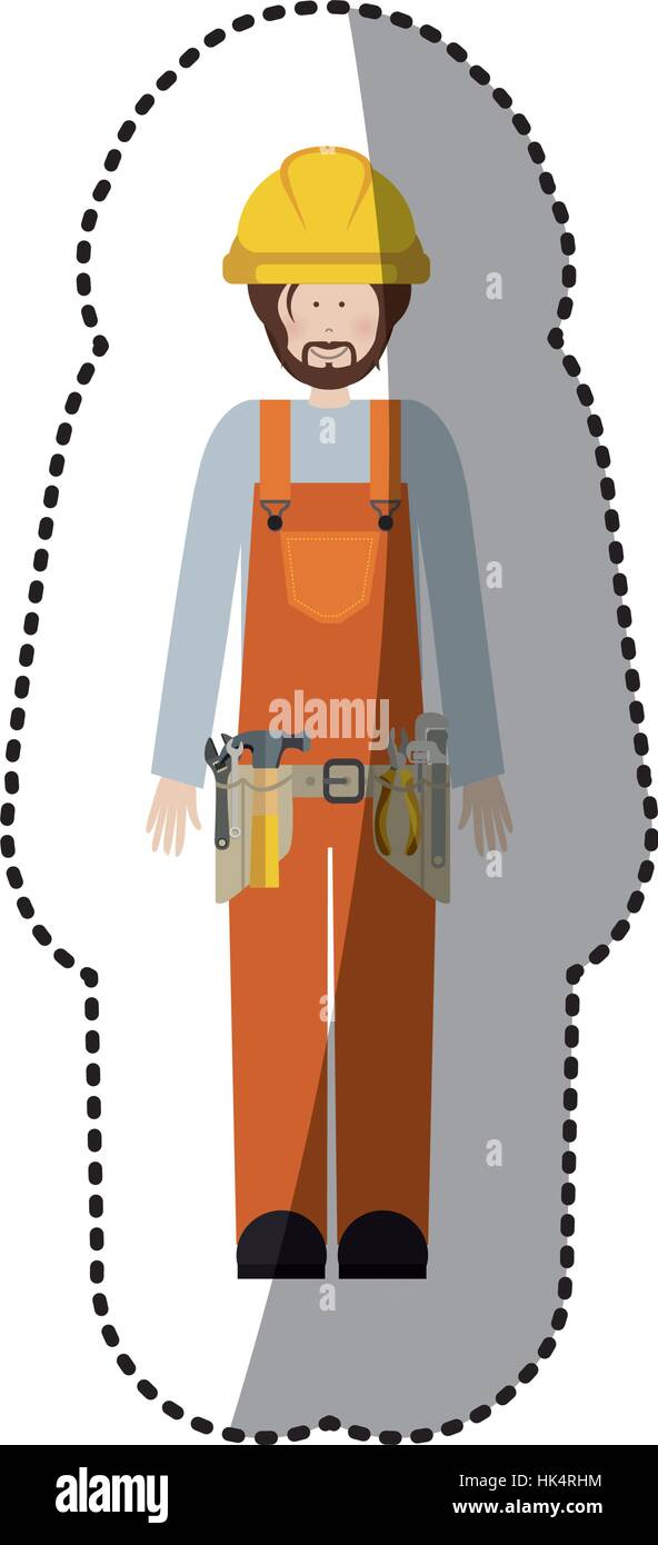 sticker man worker with toolkit and helmet vector illustration Stock ...