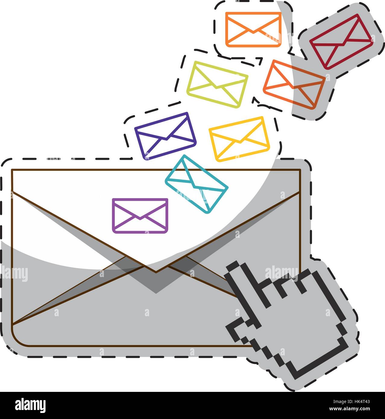 envelope with hand cursor icon over white background. vector ...