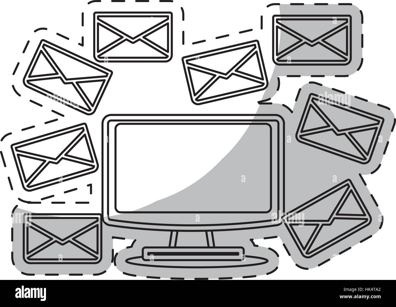 computer with envelope icons around over white background. vector ...