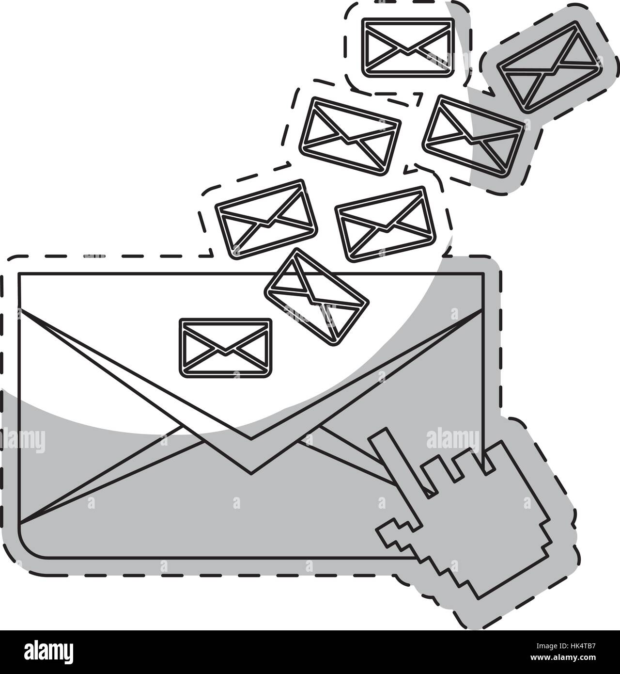 envelope with hand cursor icon over white background. vector ...