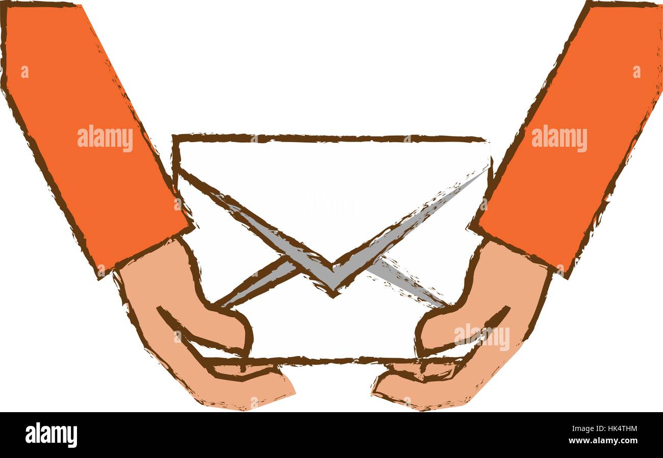 hand with envelope icon over white background. colorful design. vector ...