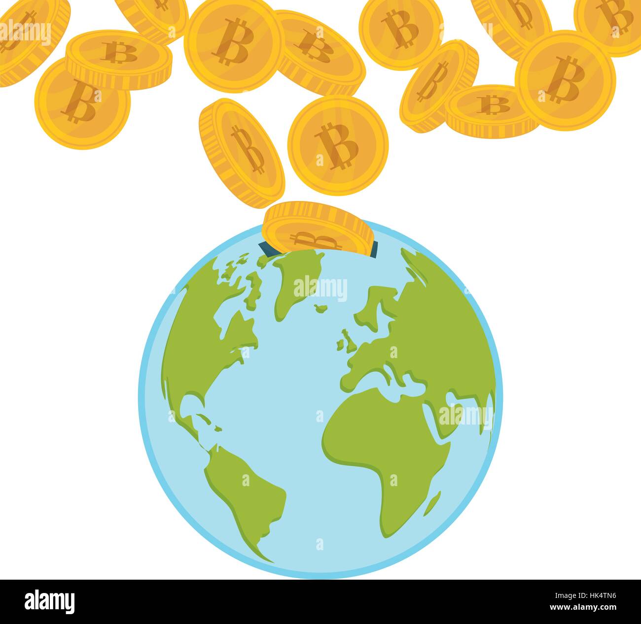 earth planet with bitcoin coins over white background. colorful design ...